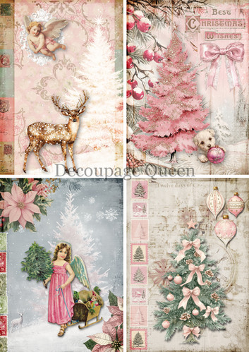 Decoupage Queen Rice Paper - Pink Winter Four Pack | Craftin Chaos