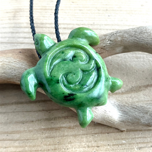 New Zealand Flower Jade Pounamu Greenstone Sea Turtle Koru Pendant ...