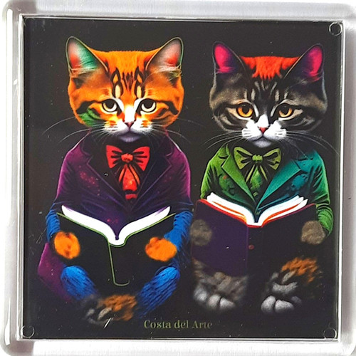 Two Cats Reading Coaster | ShropshireCatRescue