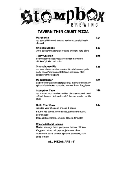 Food Menu | Stompbox Brewing