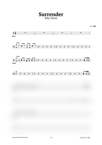 Surrender – Billy Talent | Drum Sheet (PDF) Download