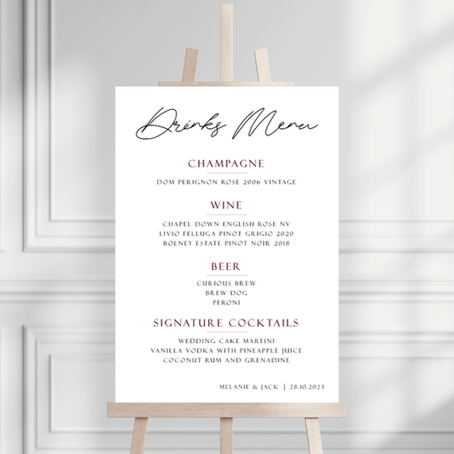 Wedding Menus, Wedding Bar Menu - Iris | Carla Gray Bespoke