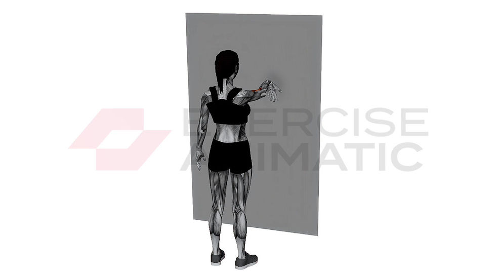 Single Arm Palm Down On Wall Biceps Stretch Female | Exercise Animatic