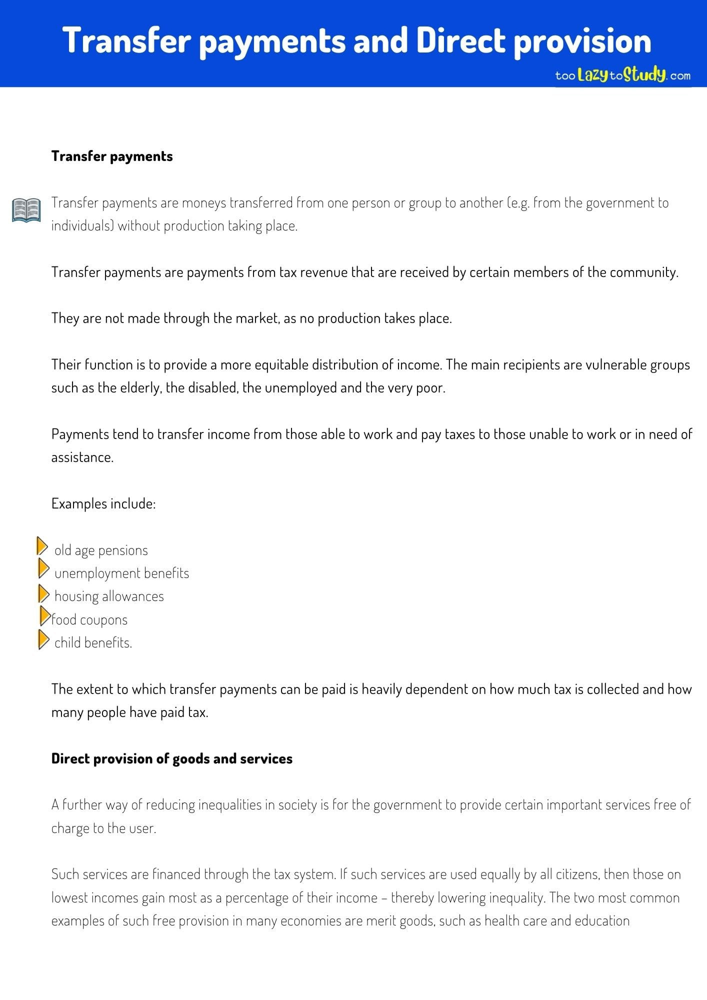Transfer payments and Direct provision