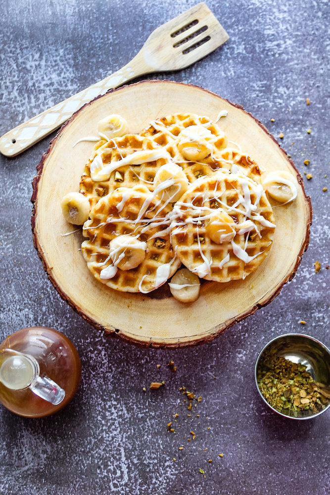 Banana Pistachio Nut Waffles