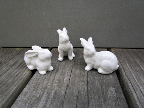 Set of 3 White Ceramic Bunnies / Porcelain Rabbits / White Easter Bunny ...