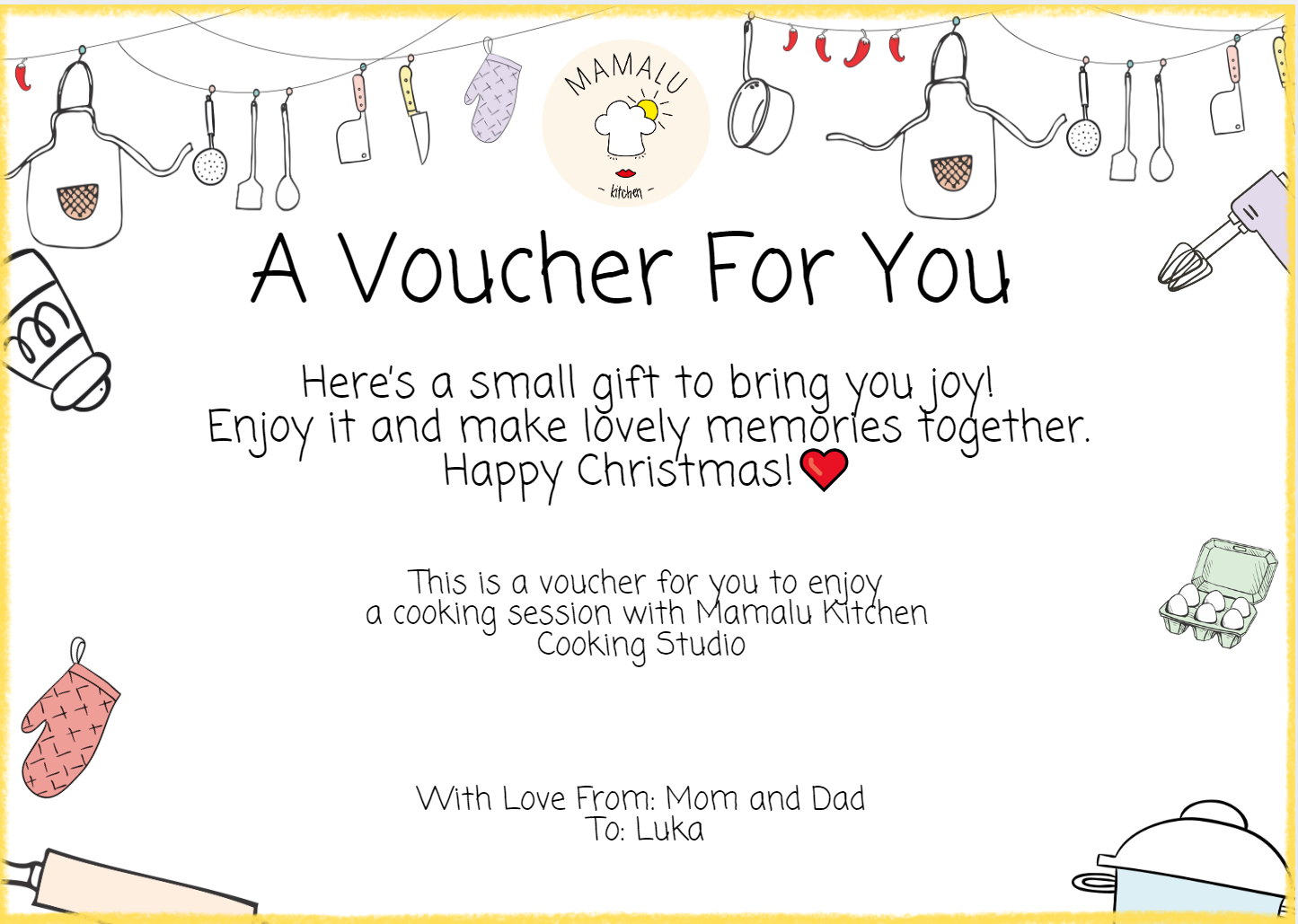 Voucher | Classes | Mamalu Kitchen