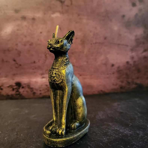 Bastet Figure Candle with Gold Dusting | The Cauldron Black