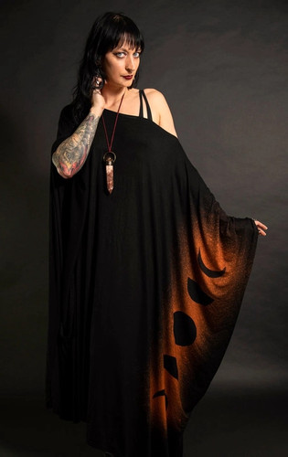 Moon Phase Long Black Kaftan Over Size Dress | The Cauldron Black