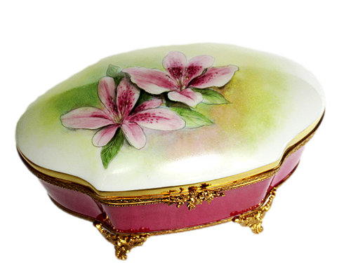 MEDEA-AZALEAS 6.5" LIMOGES JEWELRY BOX | aflimoges