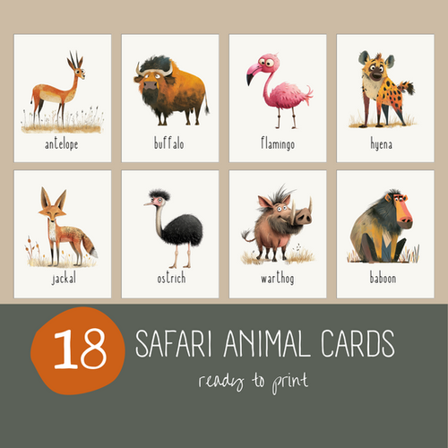 Printable Safari Flash Cards, Montessori inspired 3 part cards | Natura ...