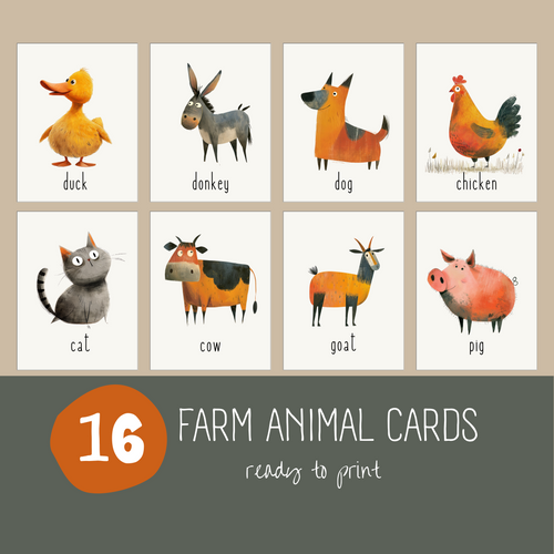 Printable Farm Animal Flash Cards, Montessori inspired 3 part cards ...