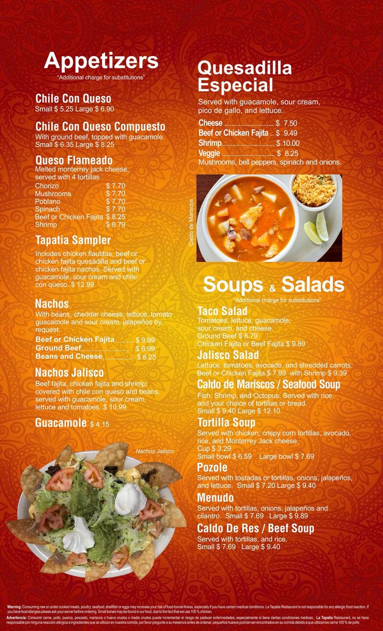 MENU II | La Tapatia | Mexican Restaurant & Bar | Leander, Texas