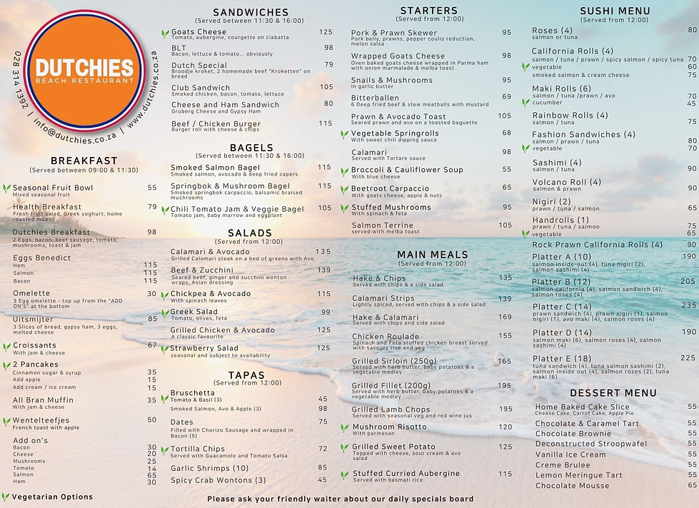 MENU | DUTCHIES