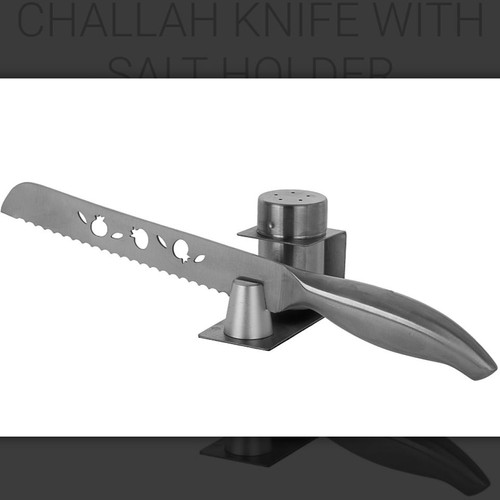Challah Knife: Stainless With Salt Holder & Pomegranates Cut-Outs in ...