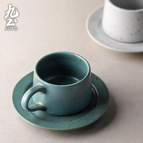 JOTO - Ceramic Coffee Mug and Saucer, 250ml, Simple, Handmade, Office ...