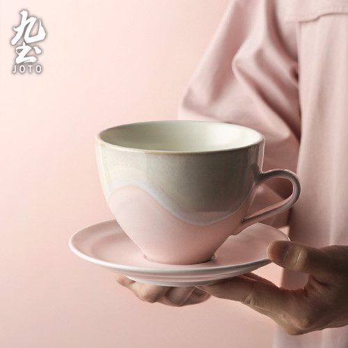 JOTO - 400ml Ceramic Mug with Handle and Saucer, Personalized, Home ...