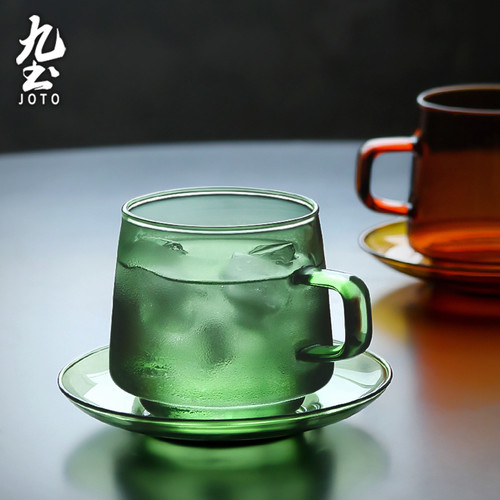 JOTO - Coffee Cup and Saucer, 350ml, Heat-resistant Glass, Borosilicate ...