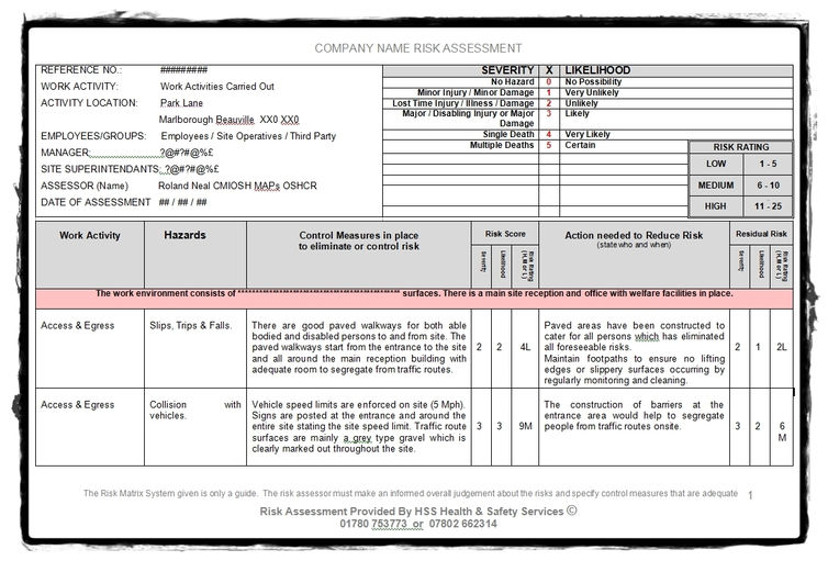 Free download Site Specific Risk Assessment Template programs - statusrutor
