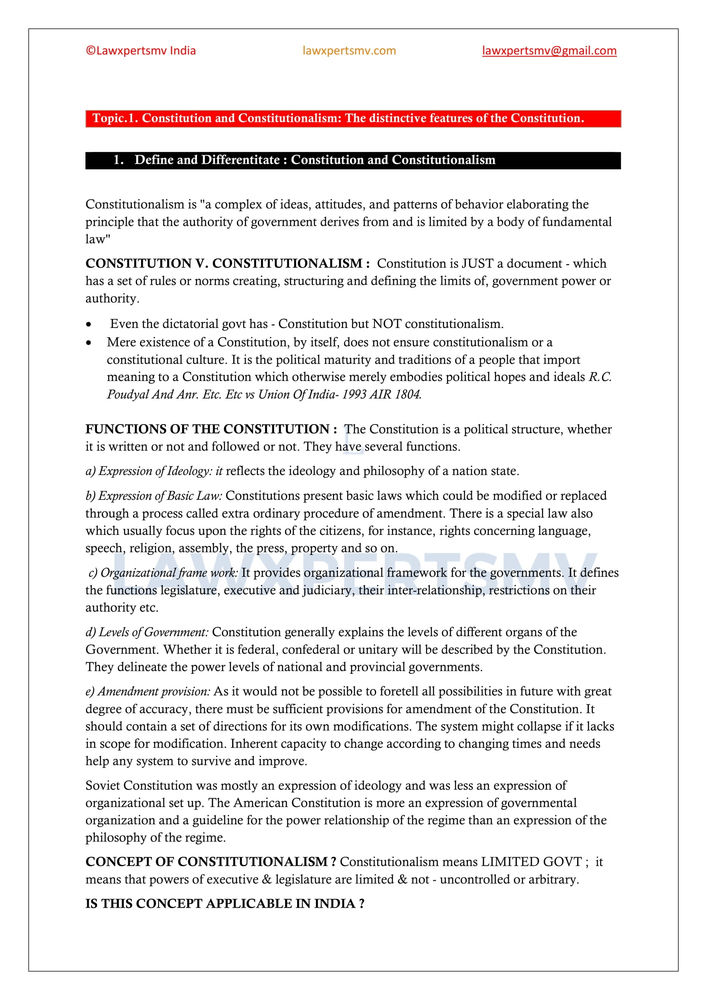 Define and Differentitate : Constitution and Constitutionalism. UPSC ...