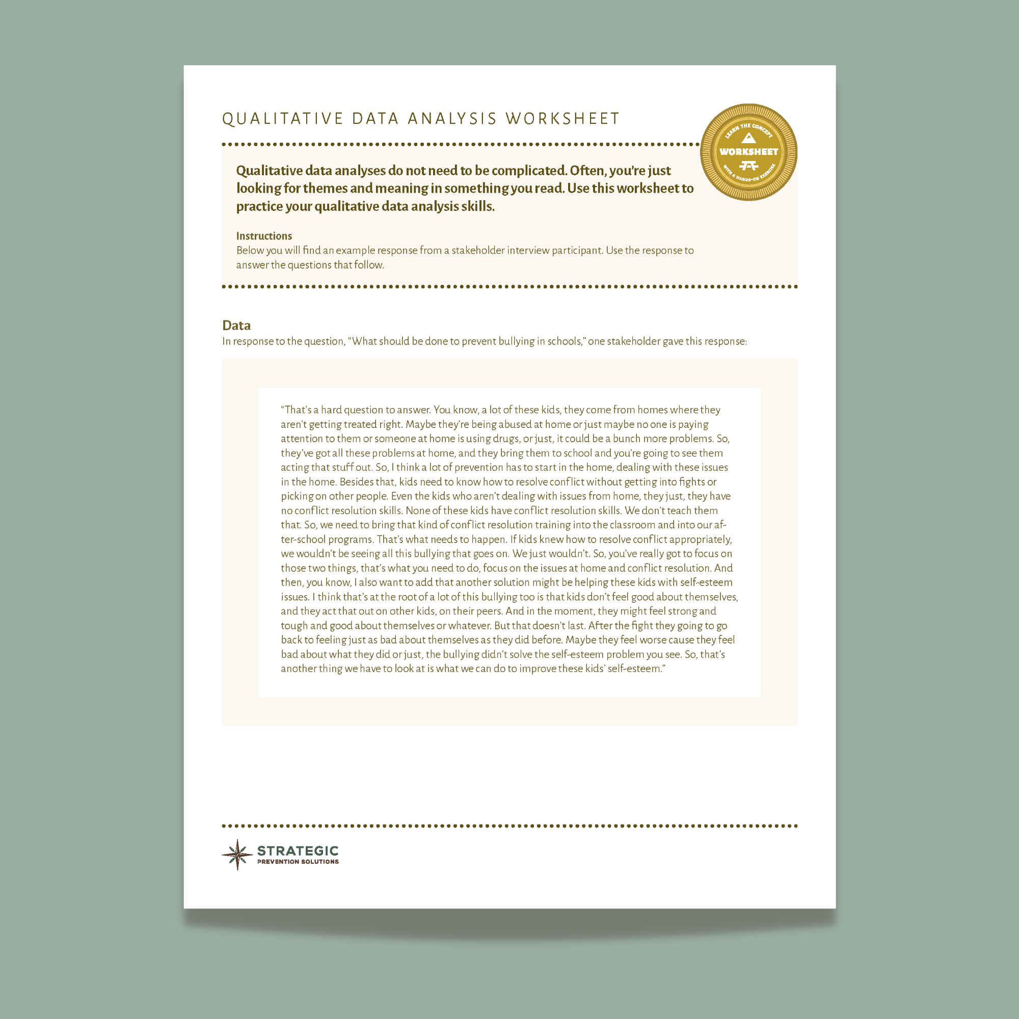 Qualitative Data Analysis Worksheet