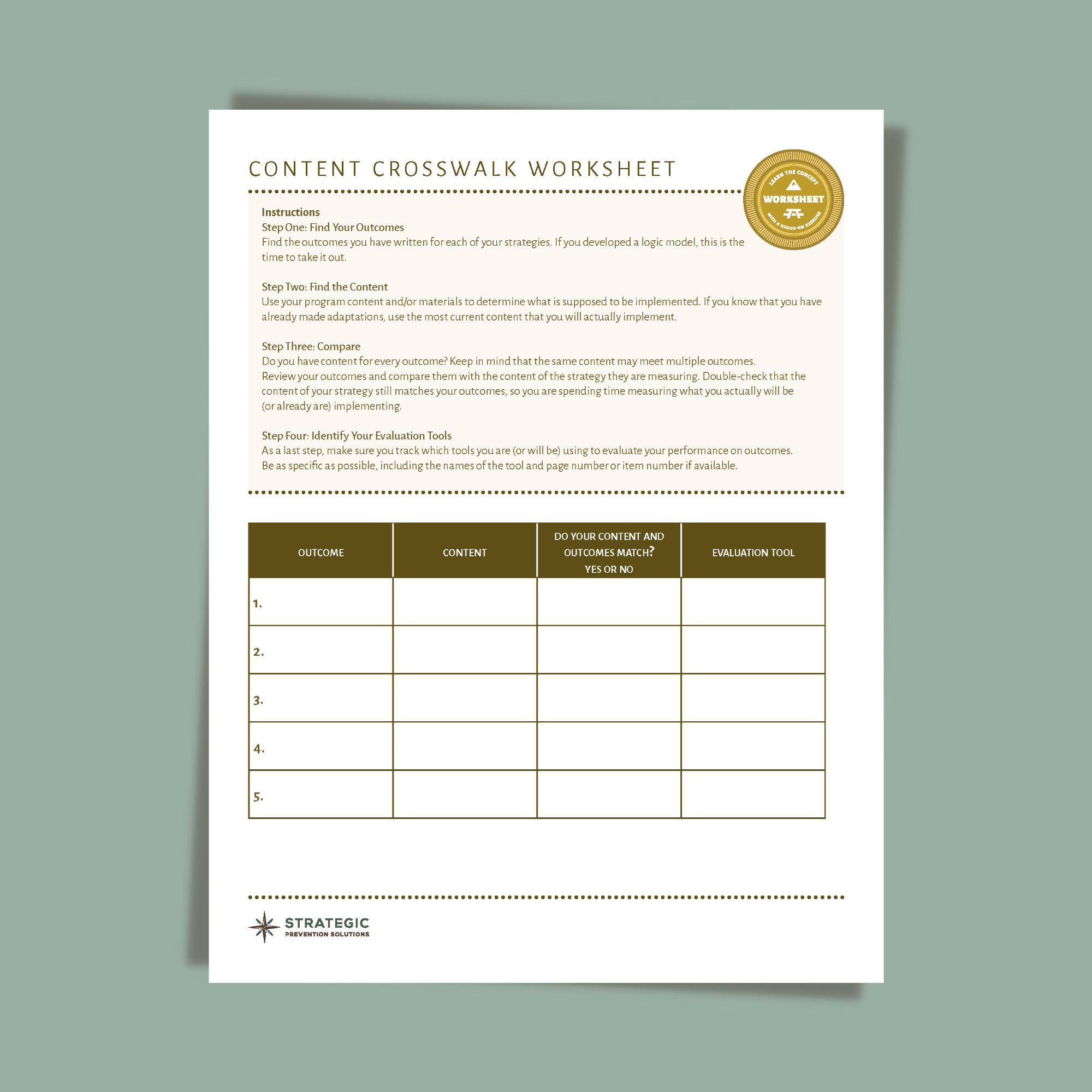 Content Crosswalk - Worksheet