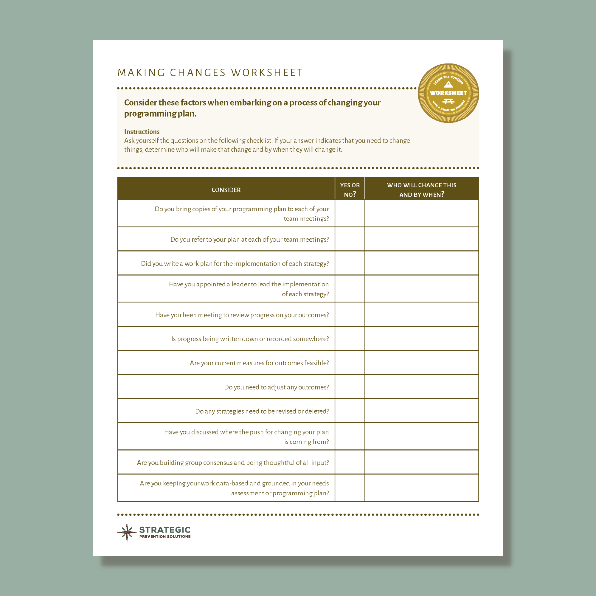 Making Changes Worksheet