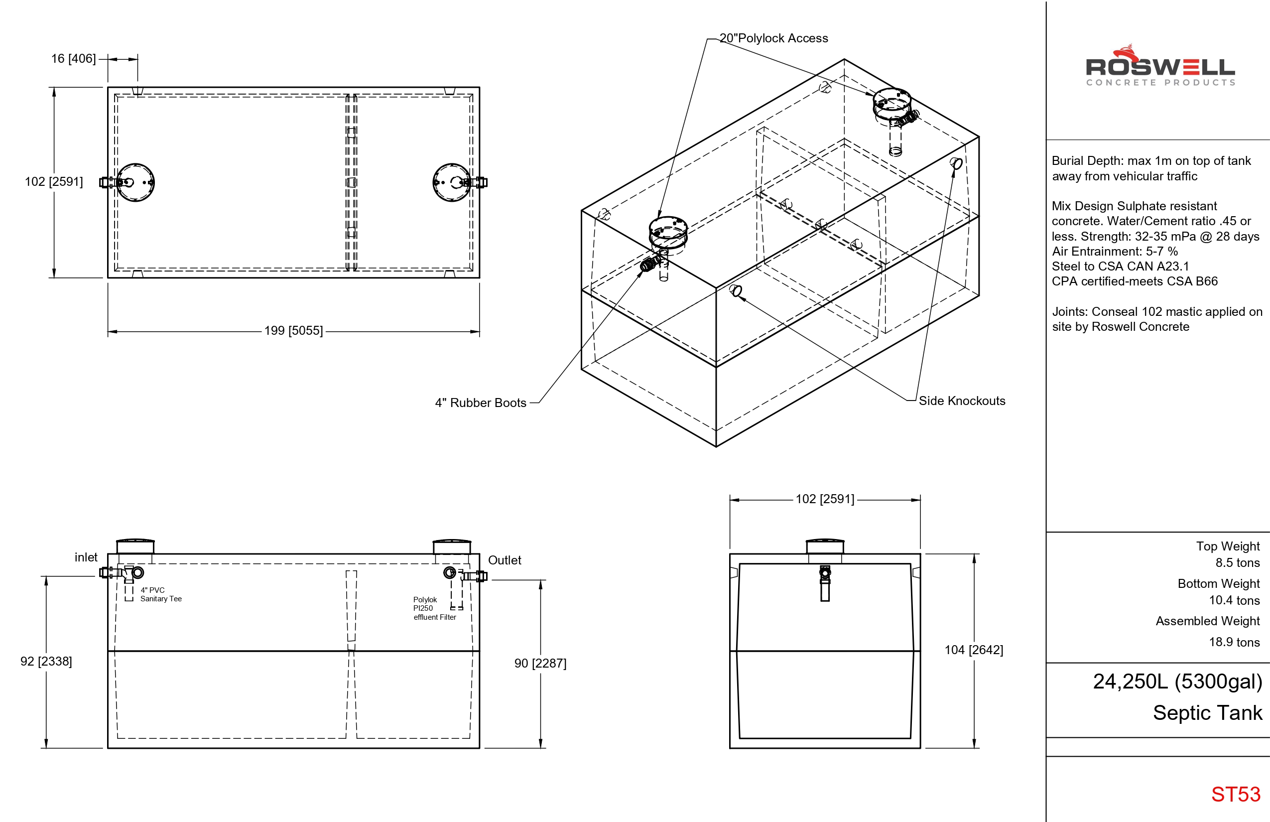 5300gal (24,250L) Septic Tank | Roswell Concrete