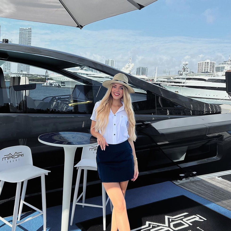 Satori Yacht Hostess Excellence at the Miami Boat Show with MAORI Yachts