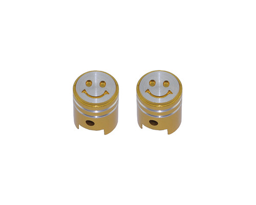 Smile Face Piston Valve Caps Gold Schrader Valve | 3 Cross Customs