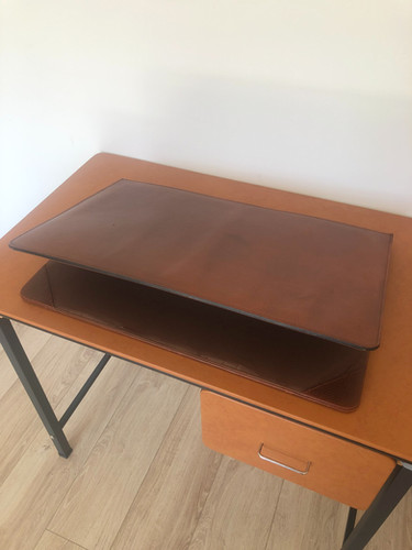 Sous mains double en cuir marron signé Lancel | Puce