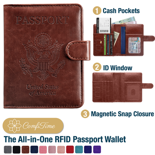 Passport Holder with Magnetic Snap,Emblem | ComfiTime