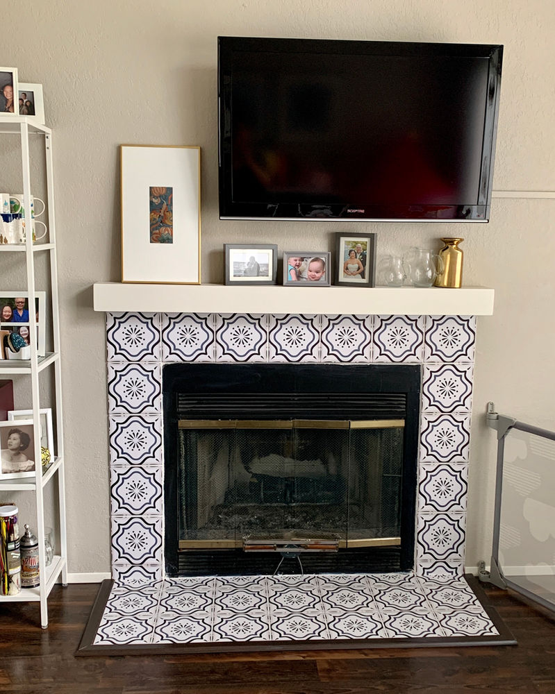 Remodeling our main floor fireplace with tile stickers!