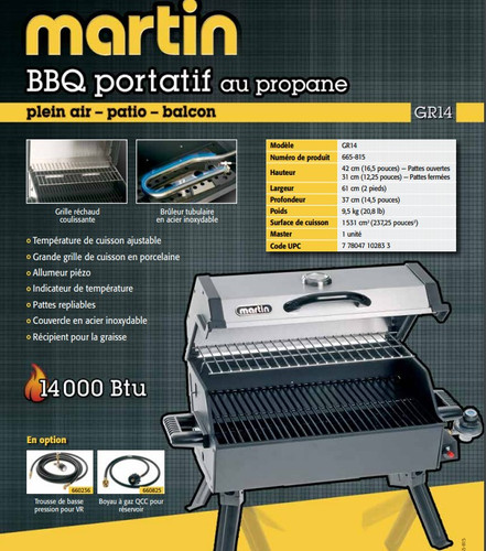 MARTIN BBQ PORTATIF 14000BTU | Montagnard