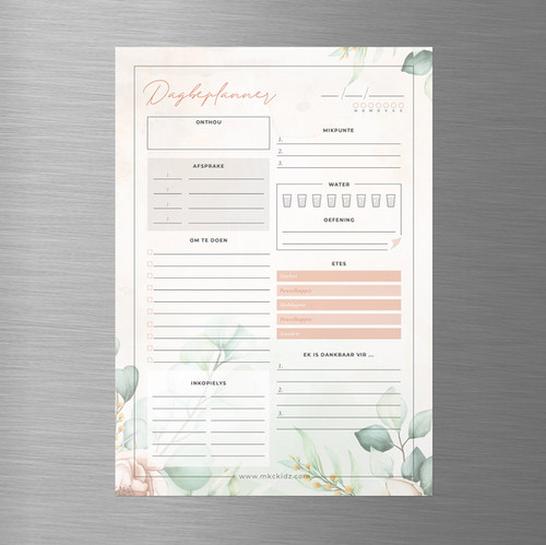 Magnetiese Dagbeplanner (Afr / Peachy Floral) | Sticker Studio
