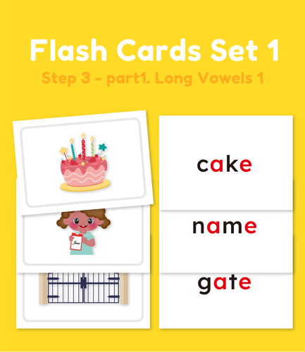 Flash Cards Set 1 (Step 3-part1. Long Vowels 1) | Hoho Homeschool