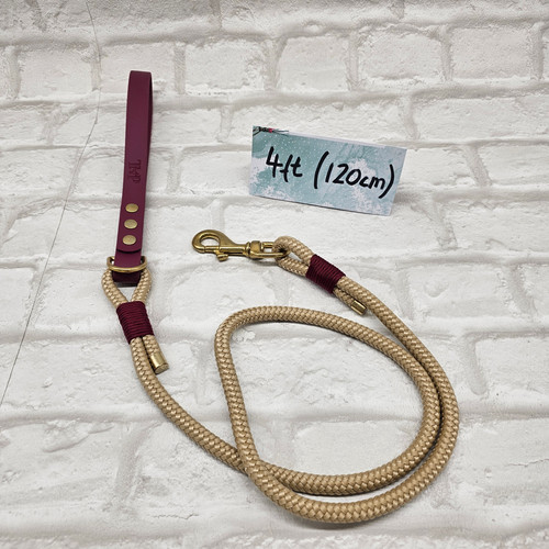 Rope BioThane Dog Lead - Sand & Burgundy | Trinkety Paws