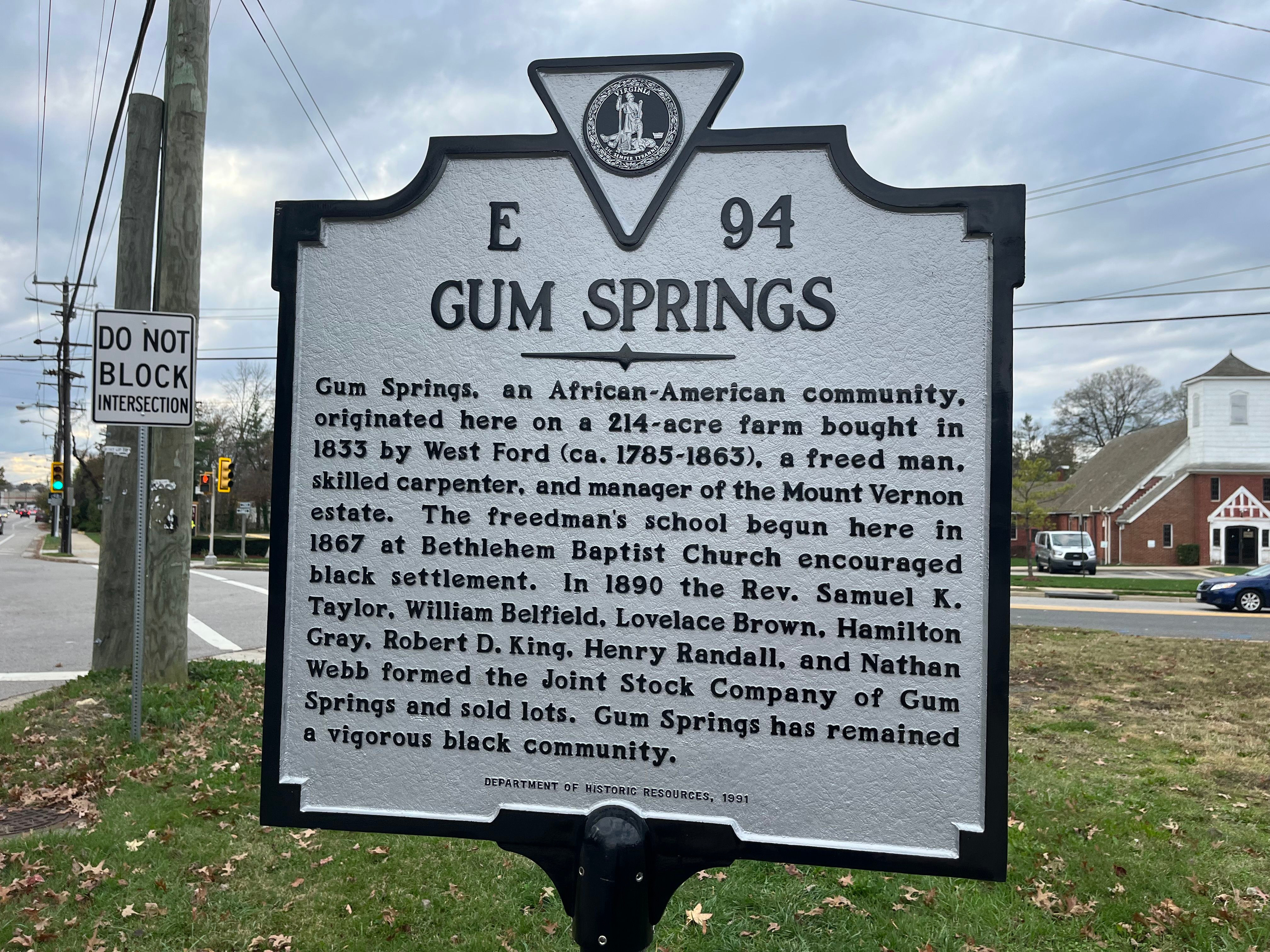 Gum Springs (South Entrance Historical Marker) | Franconia History