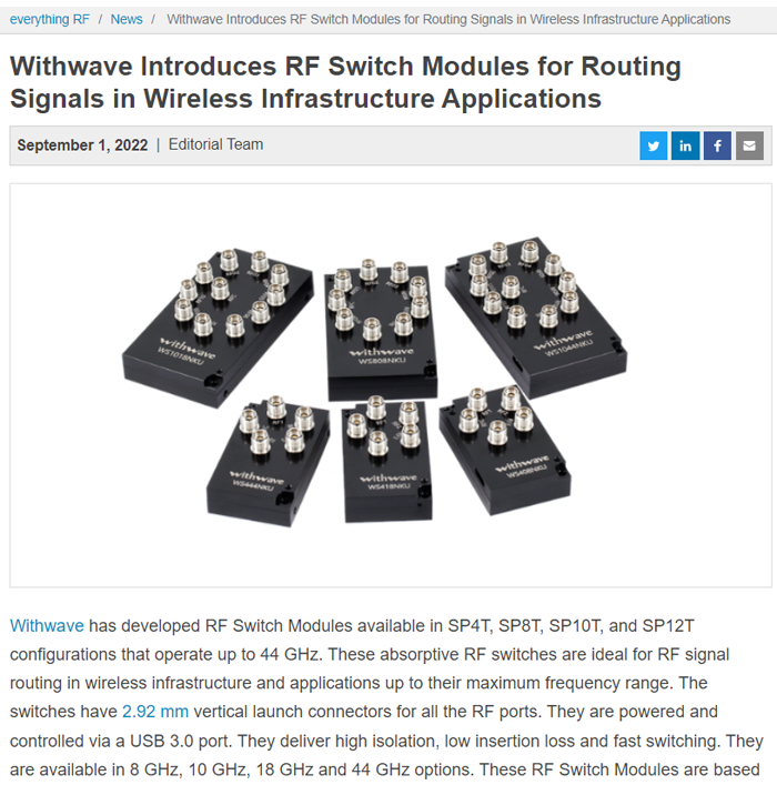 Withwave Introduces RF Switch Modules for Routing Signals in Wireless ...