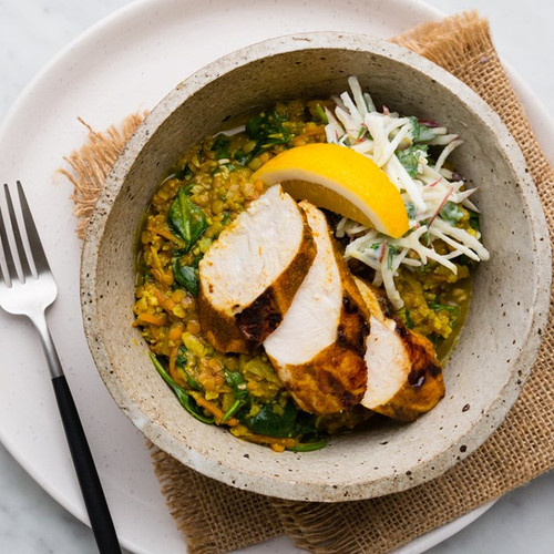 PB Grilled chicken, spinach and potato dahl and rice | Easy Meals Japan