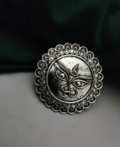 Oxidized Adjustable Durga Maa Finger Ring | Fusion Vogue