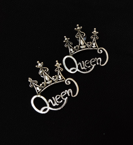 Oxidised Handcrafted Silver Lookalike QUEEN Stud Earrings | Fusion Vogue