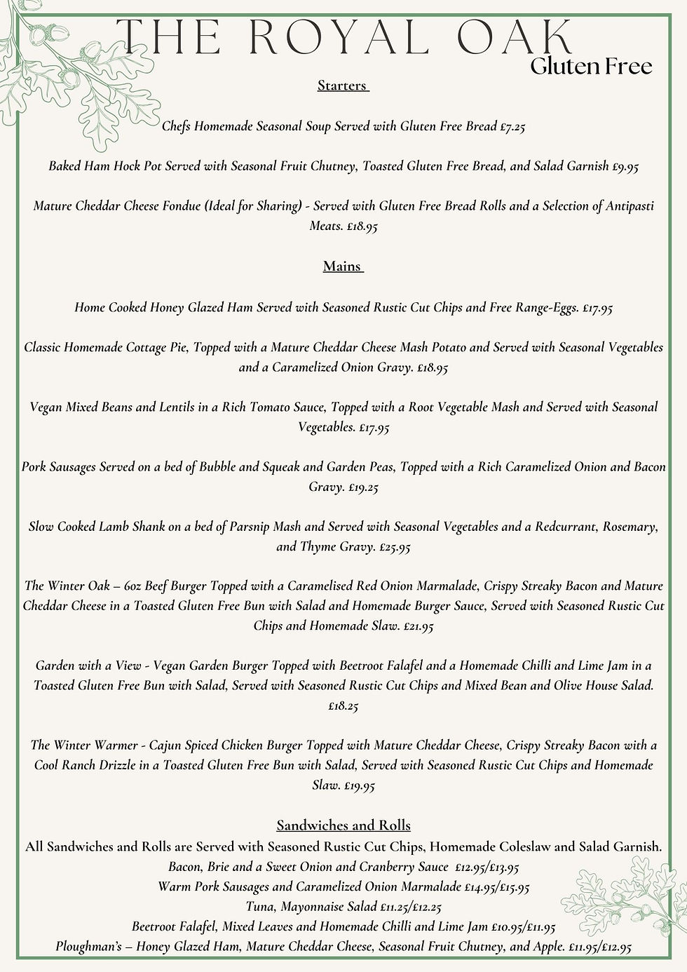 Our Menus | The Royal Oak