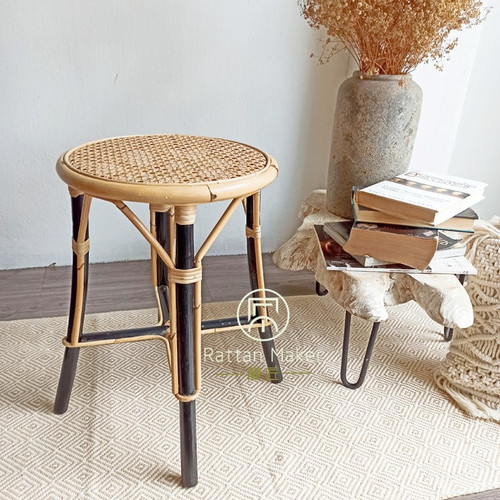 Rattan Chair Stool with Rattan Weaved Seater Handmade | Rattan Maker