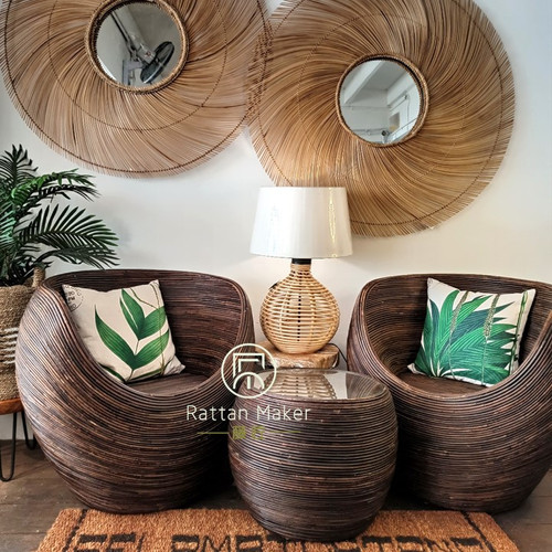 1+1+1 Rattan Apple Chair Set for Living Room with coffee table | Rattan ...