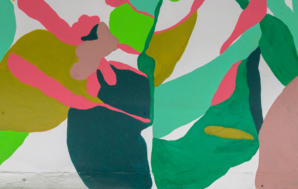 Graphic botanical abstract mural for shop front Health Rebels in Hove