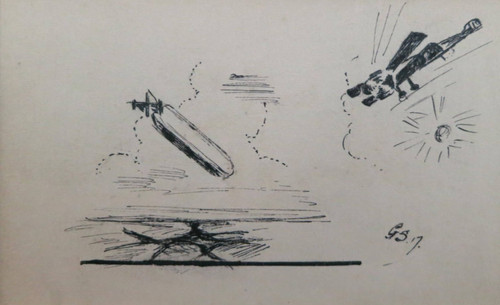1917 Ink Drawing of a WW1 Zeppelin