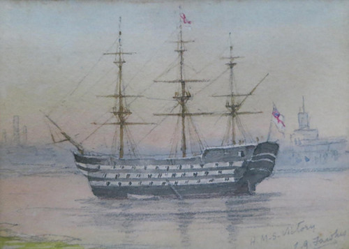 Pre 1922 Watercolour of HMS Victory