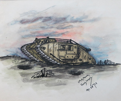 1918 Painting of a WW1 British Tank