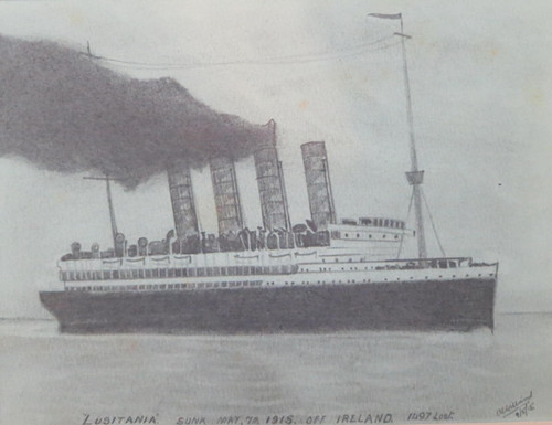 1915 Pencil Drawing of RMS Lusitania